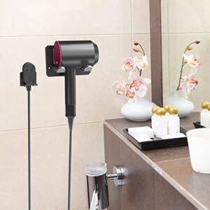 Adhesive Hair Dryer Holder Wall Mount - Adhesive Bathroom Vanity Blow Dryer Holder Organizer Compatible with Dyson Hair Dryers (Black)