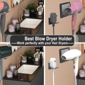 Adhesive Hair Dryer Holder Wall Mount - Adhesive Bathroom Vanity Blow Dryer Holder Organizer Compatible with Dyson Hair Dryers (Black)