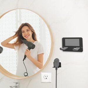 Adhesive Hair Dryer Holder Wall Mount - Adhesive Bathroom Vanity Blow Dryer Holder Organizer Compatible with Dyson Hair Dryers (Black)