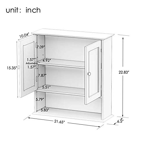 Otryad Wall-Mounted Bathroom Cabinet, Bathroom Medicine Cabinet with Mirror Doors and and Shelves Over Toilet Storage Organizer, Small Bathroom Storage Cabinet Wooden Hanging Cabinet, White