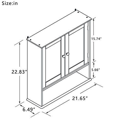 Otryad Wall-Mounted Bathroom Cabinet, Bathroom Medicine Cabinet with Mirror Doors and and Shelves Over Toilet Storage Organizer, Small Bathroom Storage Cabinet Wooden Hanging Cabinet, White