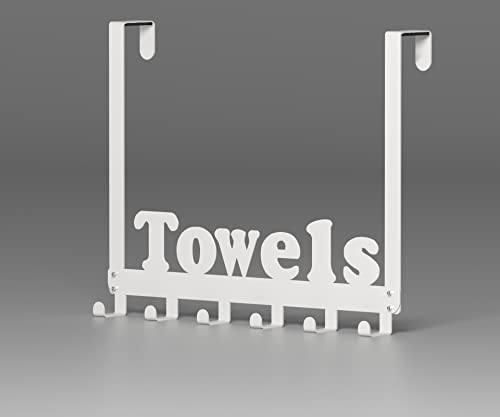 Oxdigi Over The Door Towel Rack for Bathroom with 6 Hooks/Metal Towel Holder Wall Mounted/Behind The Door Towel Hanger for Shower Pool Kitchen Farmhouse/No Drill/Never Rust/Heavy Duty/Matt White