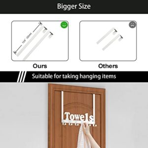 Oxdigi Over The Door Towel Rack for Bathroom with 6 Hooks/Metal Towel Holder Wall Mounted/Behind The Door Towel Hanger for Shower Pool Kitchen Farmhouse/No Drill/Never Rust/Heavy Duty/Matt White