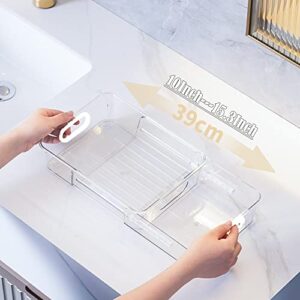 Pull-Out Decorative Tray 15.3x7.1 Inches, Clear Tray for Bathroom Dresser Counter Countertop,Dispenser Plate Serving Trays Pedestal Tray for Perfume,Cosmetics,Jewelry,Makeup,Skincare Organizer