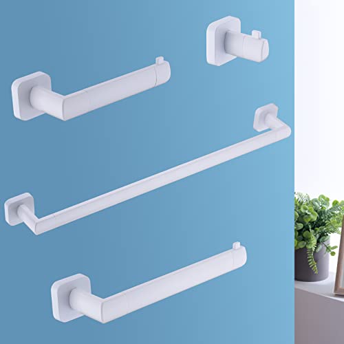 White Bathroom Hardware Accessories Set 4 Piece Wall Mounted Towel Bar Bath Towel Rail Cloth Rack Assemble, Stainless Steel