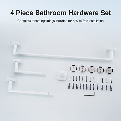 White Bathroom Hardware Accessories Set 4 Piece Wall Mounted Towel Bar Bath Towel Rail Cloth Rack Assemble, Stainless Steel