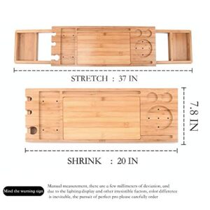 JinGarss Bamboo Bathtub Tray Caddy Bath Tub Tray Bridge Shower Shelves Organizer Tray 20-37 inch Expandable Rack Laptop Tray Caddy Bath Table with Wineglass Holder