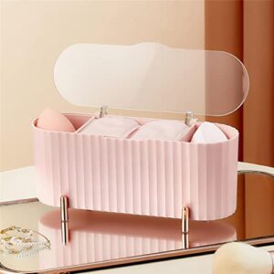 fkog pink qtips holder, multi-functional bathroom storage organizer, detachable 3 grids separate cotton swabs dispenser for cotton ball cotton pads swabs ball floss (pink)