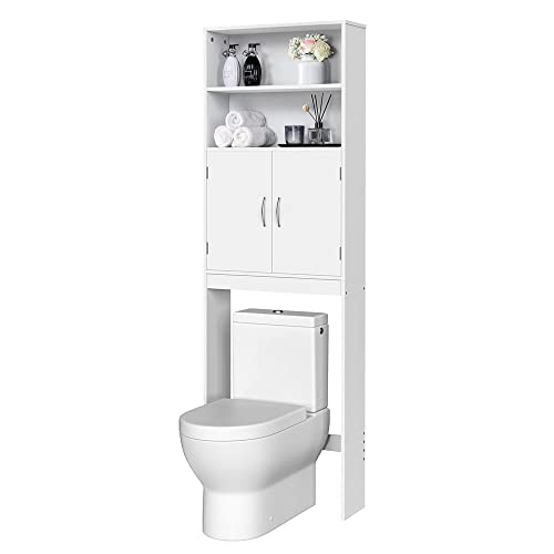 LEDYZ 8" Width Wooden Over Toilet Storage Cabinet with Door for Bathroom, White