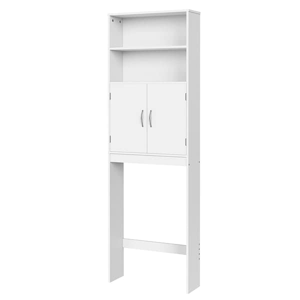 LEDYZ 8" Width Wooden Over Toilet Storage Cabinet with Door for Bathroom, White