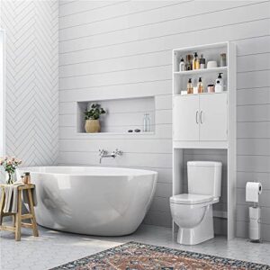 LEDYZ 8" Width Wooden Over Toilet Storage Cabinet with Door for Bathroom, White