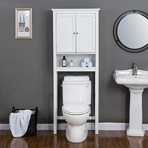 glitzhome 65.5" H Over-The-Toilet Space Saver Storage Bathroom Cabinet with 1 Adjustable Shelf and 2-Door, White