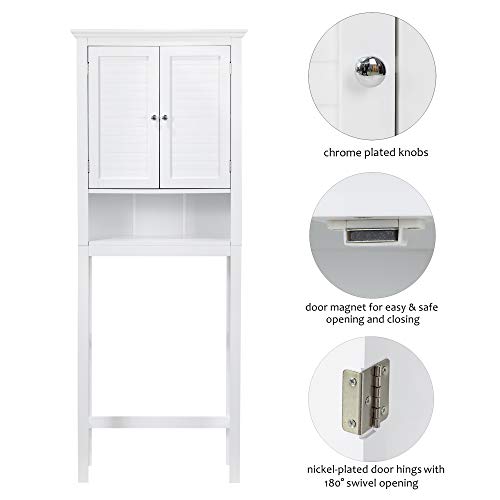 glitzhome 65.5" H Over-The-Toilet Space Saver Storage Bathroom Cabinet with 1 Adjustable Shelf and 2-Door, White