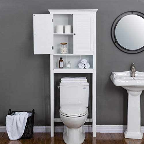 glitzhome 65.5" H Over-The-Toilet Space Saver Storage Bathroom Cabinet with 1 Adjustable Shelf and 2-Door, White