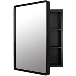 medicine cabinet bathroom mirror, 24''x16'' farmhouse wood frame bathroom medicine cabinet with mirror, vanity mirrors recess or surface mounted installation (black)