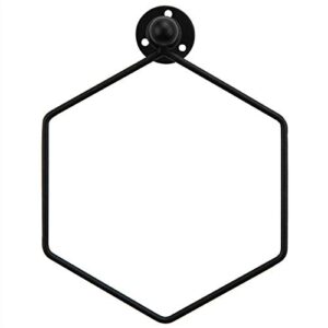 MyGift Wall Mounted Matte Black Metal Hexagon Towel Ring, Industrial Wire Geometric Shaped Hand Towel Holder for Kitchen, Bathroom or Laundry Room