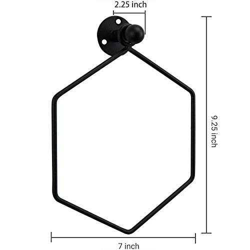 MyGift Wall Mounted Matte Black Metal Hexagon Towel Ring, Industrial Wire Geometric Shaped Hand Towel Holder for Kitchen, Bathroom or Laundry Room