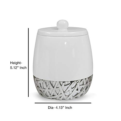 nu steel Bali Canister Jar with Lid for Cosmetics and Makeup Storage, Bathroom, Countertop, Desk, and Vanity, Resin, White/Chrome