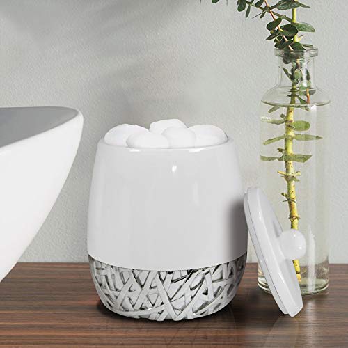 nu steel Bali Canister Jar with Lid for Cosmetics and Makeup Storage, Bathroom, Countertop, Desk, and Vanity, Resin, White/Chrome