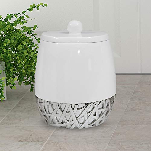 nu steel Bali Canister Jar with Lid for Cosmetics and Makeup Storage, Bathroom, Countertop, Desk, and Vanity, Resin, White/Chrome