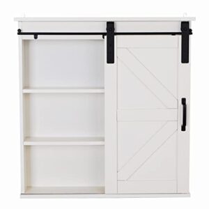 MAISON ARTS Medicine Cabinet with Sliding Barn Door, Farmhouse Storage Wall Cabinet for Bathroom, Kitchen Dining, Living Room, Creamy White