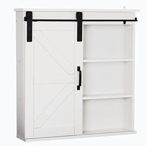 MAISON ARTS Medicine Cabinet with Sliding Barn Door, Farmhouse Storage Wall Cabinet for Bathroom, Kitchen Dining, Living Room, Creamy White