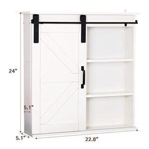 MAISON ARTS Medicine Cabinet with Sliding Barn Door, Farmhouse Storage Wall Cabinet for Bathroom, Kitchen Dining, Living Room, Creamy White