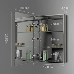 Medicine Cabinet with Lights and Mirror, LED Medicine Cabinet for Bathroom, with Defogger, Dimmer, Clock and Temper Display, Memory Function, 20''X28'', Surface Mounted, Stainless Steel, Left Hinges