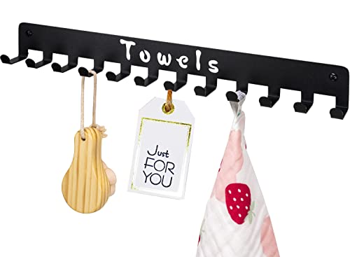 Towel Rack Holder Wall Mount – Towel Rack Hook Bathroom Space Saving and Easy to Install Towel Holder Hooks - The Perfect Addition to Your Bathroom,kichen Home Decor(Black)