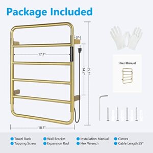 VJASS Towel Warmer for Bathroom,4 Timer Settings,3 Min Fast Heating,Intelligent Automatic Shutdown,Towel Warmers for Bathroom Rack Plug-in/Hardwired (Brushed Gold)