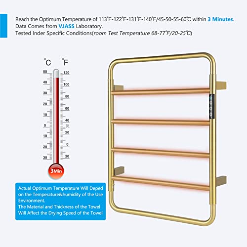 VJASS Towel Warmer for Bathroom,4 Timer Settings,3 Min Fast Heating,Intelligent Automatic Shutdown,Towel Warmers for Bathroom Rack Plug-in/Hardwired (Brushed Gold)