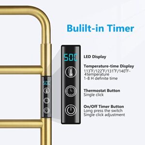 VJASS Towel Warmer for Bathroom,4 Timer Settings,3 Min Fast Heating,Intelligent Automatic Shutdown,Towel Warmers for Bathroom Rack Plug-in/Hardwired (Brushed Gold)