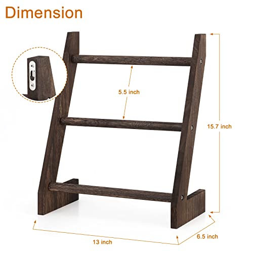 Towel Rack Wall Mounted 3 Tier Wood Hand Towel Holder Shelf Rustic Farmhouse Decorative Towel Ladder for Bathroom Home Kitchen Bedroom (Brown)