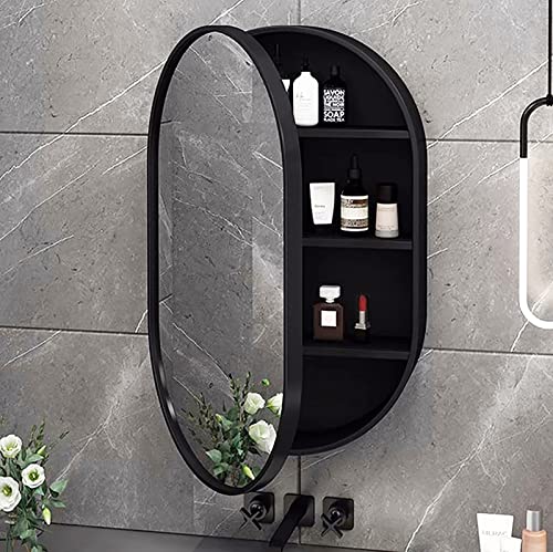 QQXX Medicine Cabinet with Mirror,Bathroom Mirror Cabinet with Storage,Oval Wall Mounted Medicine Cabinet for Bathroom,Aluminum Wall Mirror for Livingroom Bedroom Bathroom Hanging Cabinet