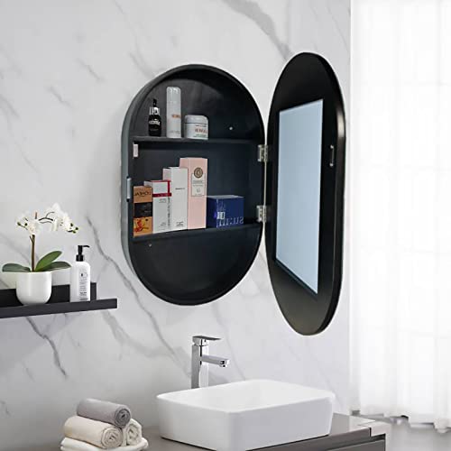 QQXX Medicine Cabinet with Mirror,Bathroom Mirror Cabinet with Storage,Oval Wall Mounted Medicine Cabinet for Bathroom,Aluminum Wall Mirror for Livingroom Bedroom Bathroom Hanging Cabinet