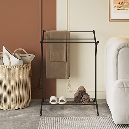 JOIN IRON Freestanding Towel Rack, 3 Tiers Black Metal Towel Rack rfor Bathroom Accessories Organizer for Bath Storage & Hand Towels,Washcloths,Next to Tub or Shower