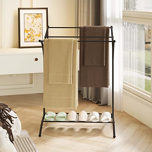 JOIN IRON Freestanding Towel Rack, 3 Tiers Black Metal Towel Rack rfor Bathroom Accessories Organizer for Bath Storage & Hand Towels,Washcloths,Next to Tub or Shower