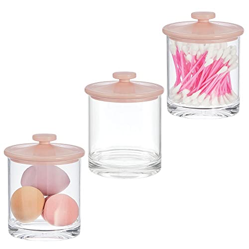 mDesign Small Modern Apothecary Storage Organizer Canister Jars - Acrylic Containers for Bathroom, Organization Holder for Vanity, Counter, Makeup Table, Lumiere Collection, 3 Pack, Clear/Light Pink