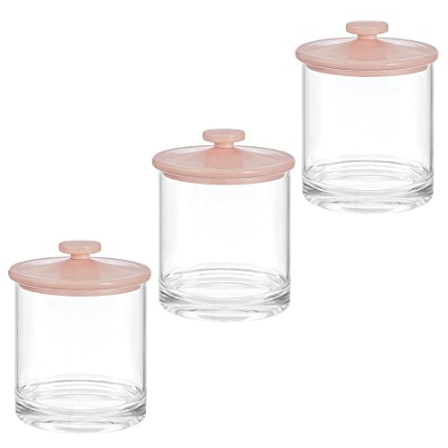 mDesign Small Modern Apothecary Storage Organizer Canister Jars - Acrylic Containers for Bathroom, Organization Holder for Vanity, Counter, Makeup Table, Lumiere Collection, 3 Pack, Clear/Light Pink