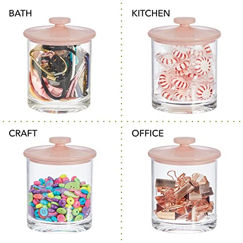 mDesign Small Modern Apothecary Storage Organizer Canister Jars - Acrylic Containers for Bathroom, Organization Holder for Vanity, Counter, Makeup Table, Lumiere Collection, 3 Pack, Clear/Light Pink