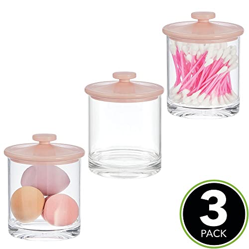 mDesign Small Modern Apothecary Storage Organizer Canister Jars - Acrylic Containers for Bathroom, Organization Holder for Vanity, Counter, Makeup Table, Lumiere Collection, 3 Pack, Clear/Light Pink