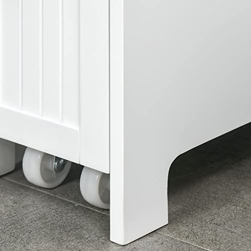 kleankin Narrow Bathroom Cabinet on Wheels, Freestanding Toilet Paper Holder with 2 Drawers, Towel Rack, White