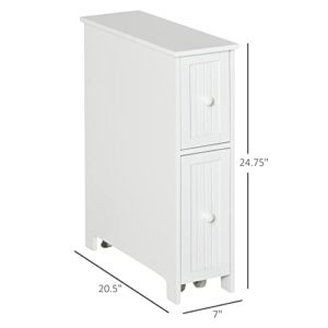 kleankin Narrow Bathroom Cabinet on Wheels, Freestanding Toilet Paper Holder with 2 Drawers, Towel Rack, White