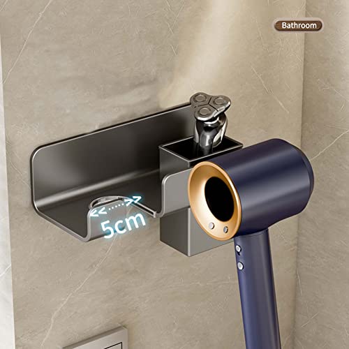 LUYU Nail-Free Glue Adhesive Hair Dryer Holder Wall Mount,Hair Tool Organizer for Bathroom ,Aluminum Alloy Multi-Functional Hair Dryer Rack for Dyson Supersonic（Aluminum Grey）