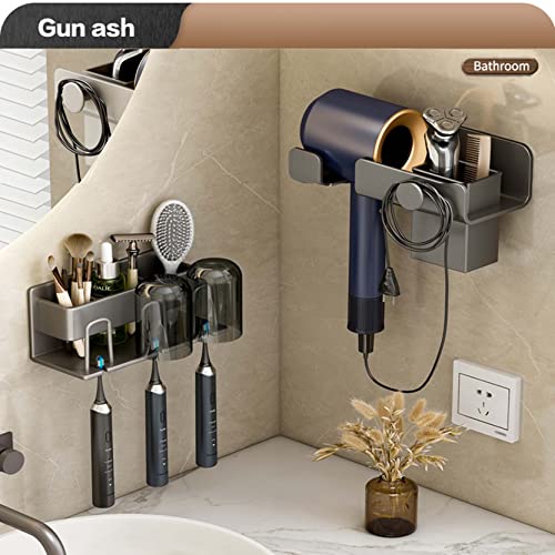 LUYU Nail-Free Glue Adhesive Hair Dryer Holder Wall Mount,Hair Tool Organizer for Bathroom ,Aluminum Alloy Multi-Functional Hair Dryer Rack for Dyson Supersonic（Aluminum Grey）