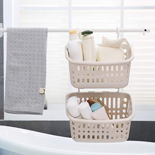 *m·kvfa* Plastic Hanging Shower Basket With Hook For Bathroom Kitchen, Pantry, Bathroom, Dorm Room, Office Storage Holder (B)