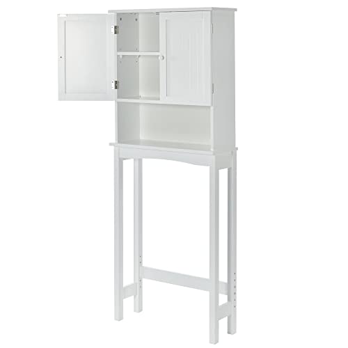 Merax, White Over-The-Toilet Storage, Freestanding Bathroom Cabinet with Two Doors and Adjustable Shelf