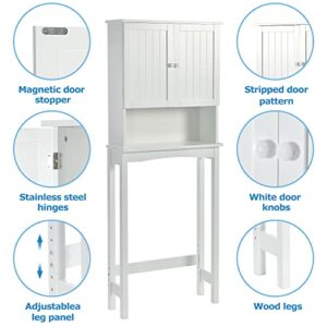 Merax, White Over-The-Toilet Storage, Freestanding Bathroom Cabinet with Two Doors and Adjustable Shelf