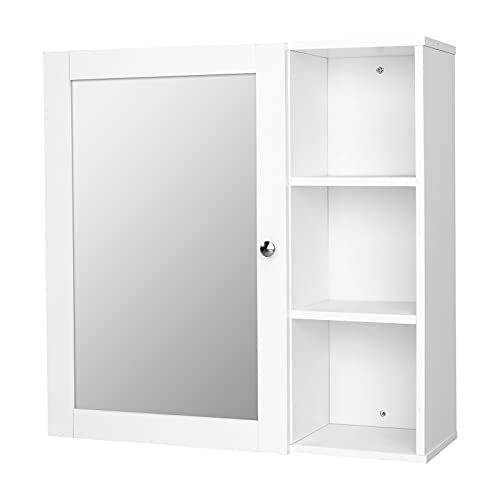 DESIGNSCAPE3D Bathroom Wall Cabinet with Mirror Door & 3 Storage Shelves, Wall-Mounted Medicine Cabinet w/Adjustable Shelf, MDF, White