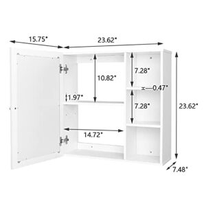 DESIGNSCAPE3D Bathroom Wall Cabinet with Mirror Door & 3 Storage Shelves, Wall-Mounted Medicine Cabinet w/Adjustable Shelf, MDF, White